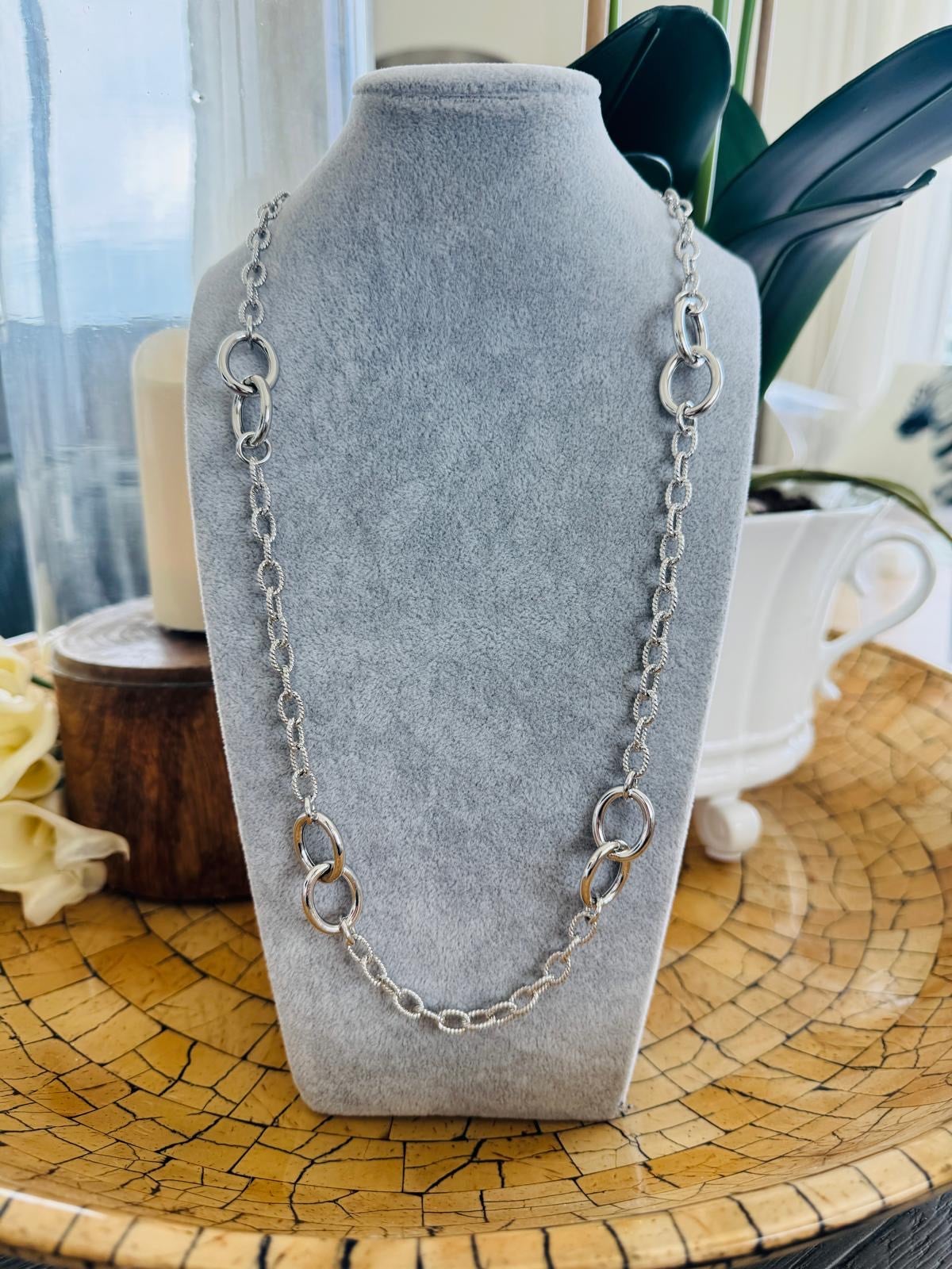 Italian Status Long Twisted Link Necklace with Link Stations