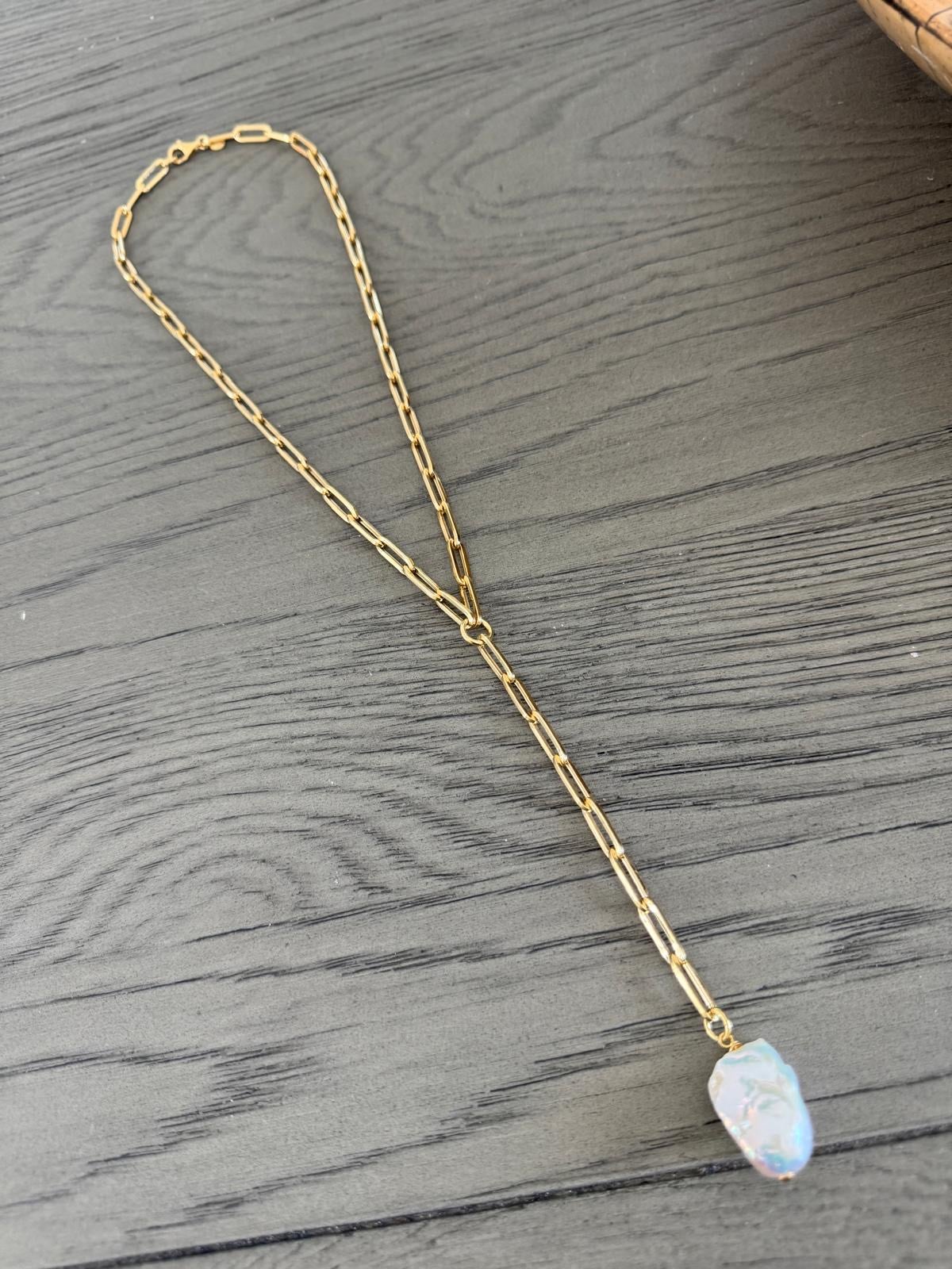 Italian Status Link Y Necklace with Baroque Pearl