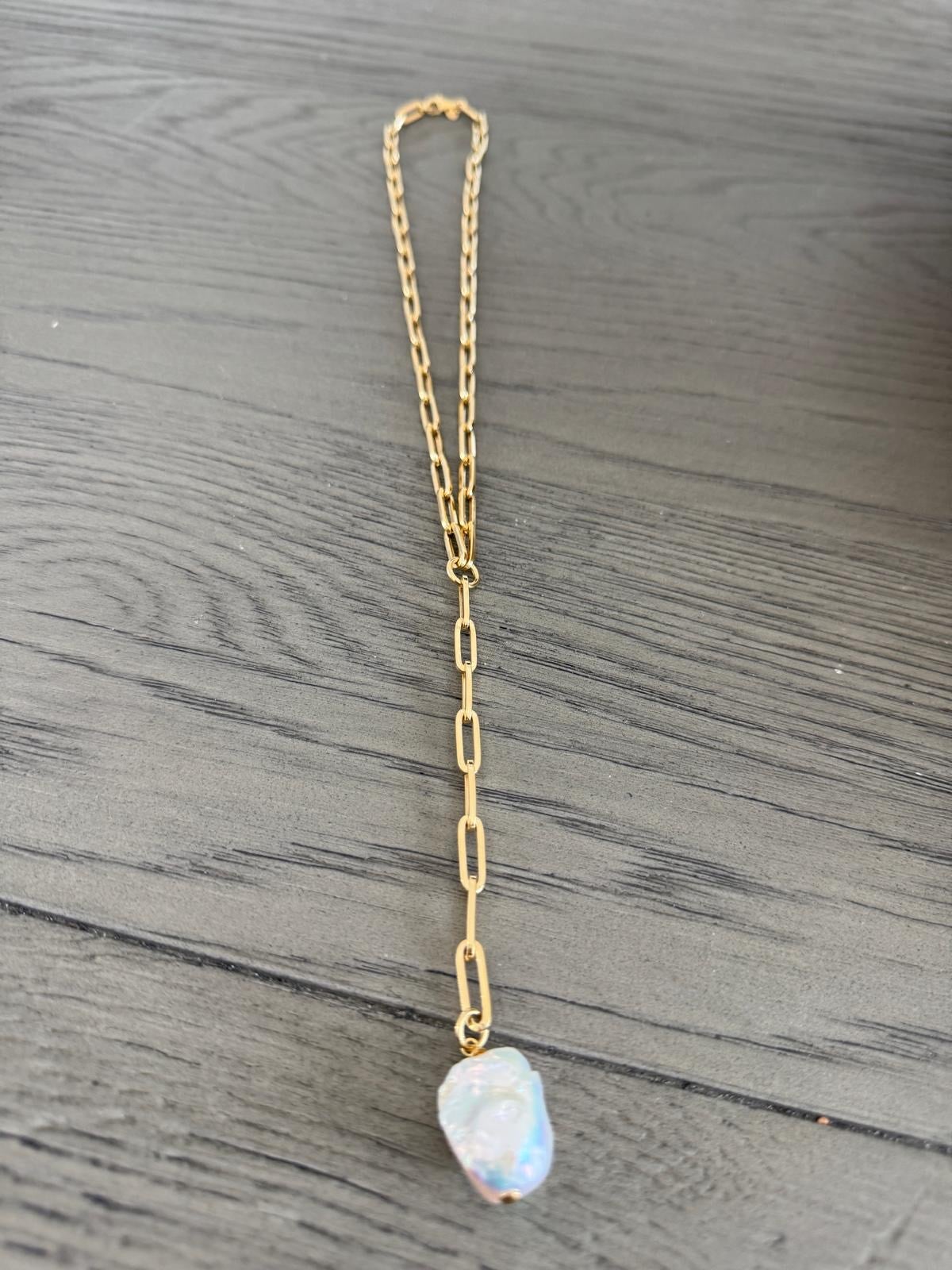 Italian Status Link Y Necklace with Baroque Pearl